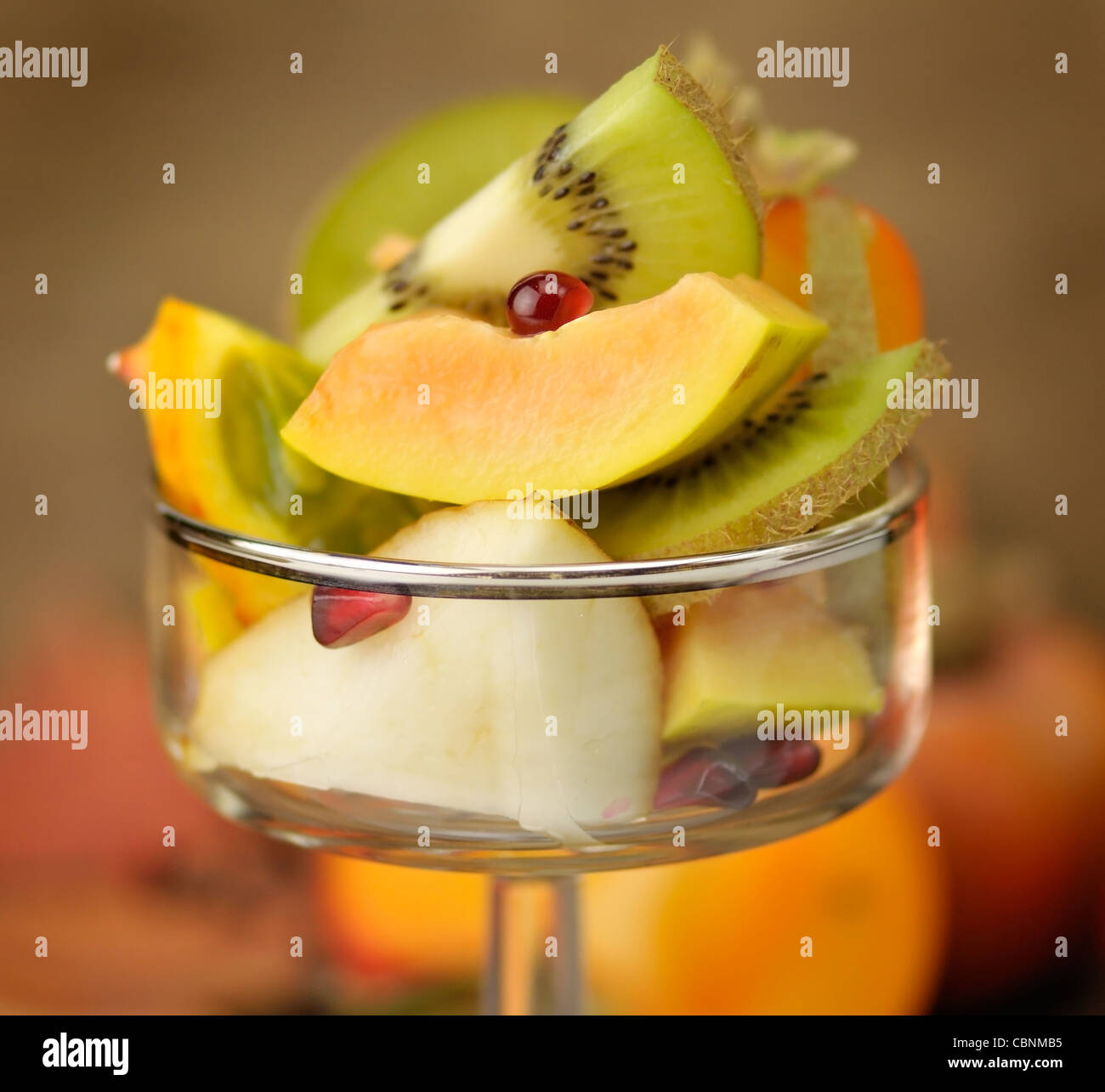 Tropical Fruits Slices In A Glass Bowl, Close Up Stock Photo - Alamy