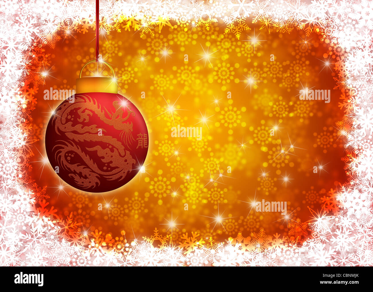 Hanging Year of the Chinese Dragon and Text Christmas Tree Ornament ...