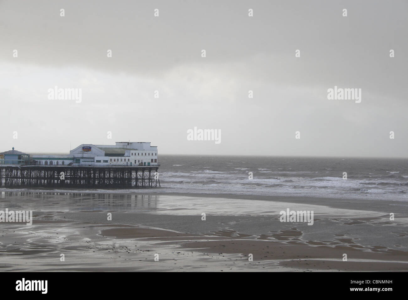 view of central pier during bad weather, from the Promenade. Blackpool ...