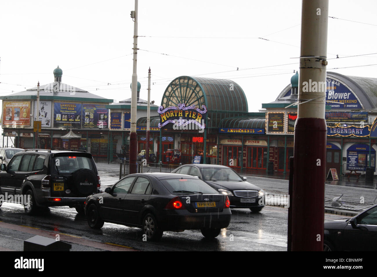 north pier entrance during bad weather. Blackpool, Lancashire, England ...
