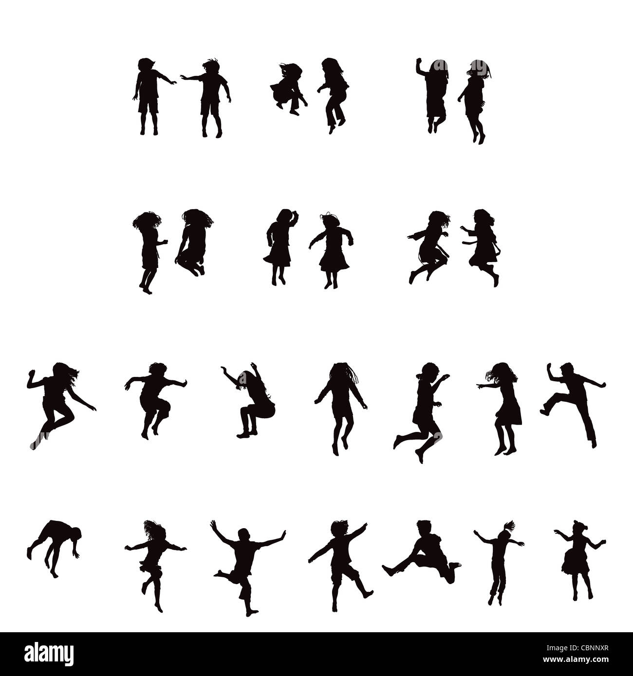 Happy jumping children silhouettes Cut Out Stock Images & Pictures - Alamy