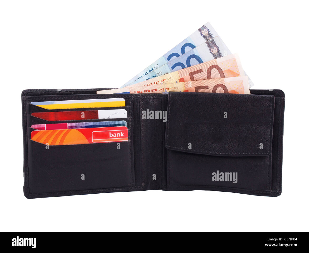 wallet with cash (euros) and cards Stock Photo - Alamy