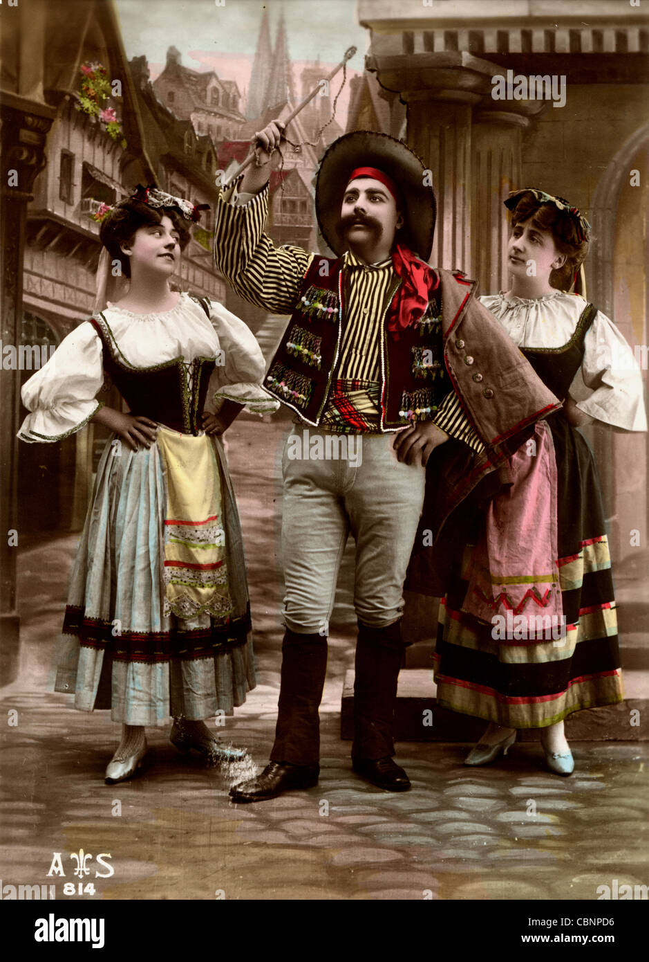 Frenchman Entertaining Two Village Women Stock Photo - Alamy
