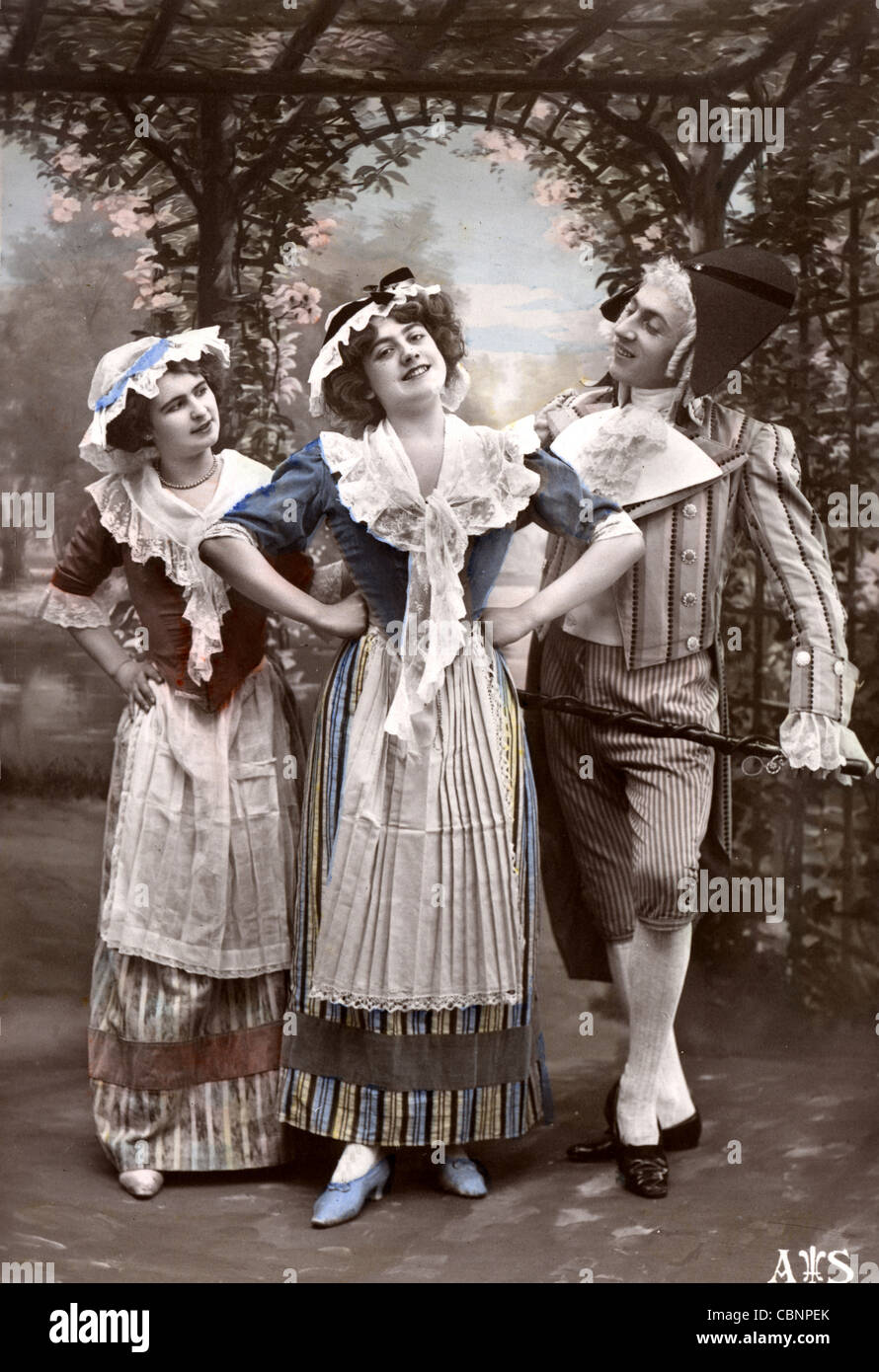 French Dandy Flirting with Two Women Stock Photo - Alamy