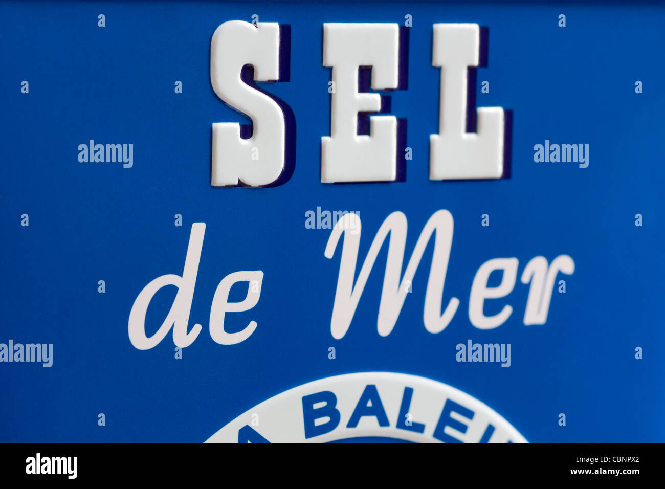 Detail from French tin of sea salt Stock Photo - Alamy
