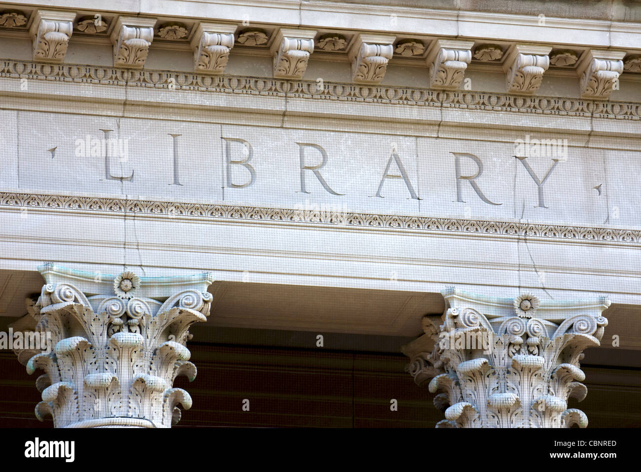 Architectural detail of a university library building, showing the ...