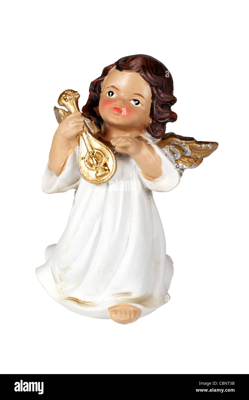Christmas angel figurine as musicians on white background with clipping ...