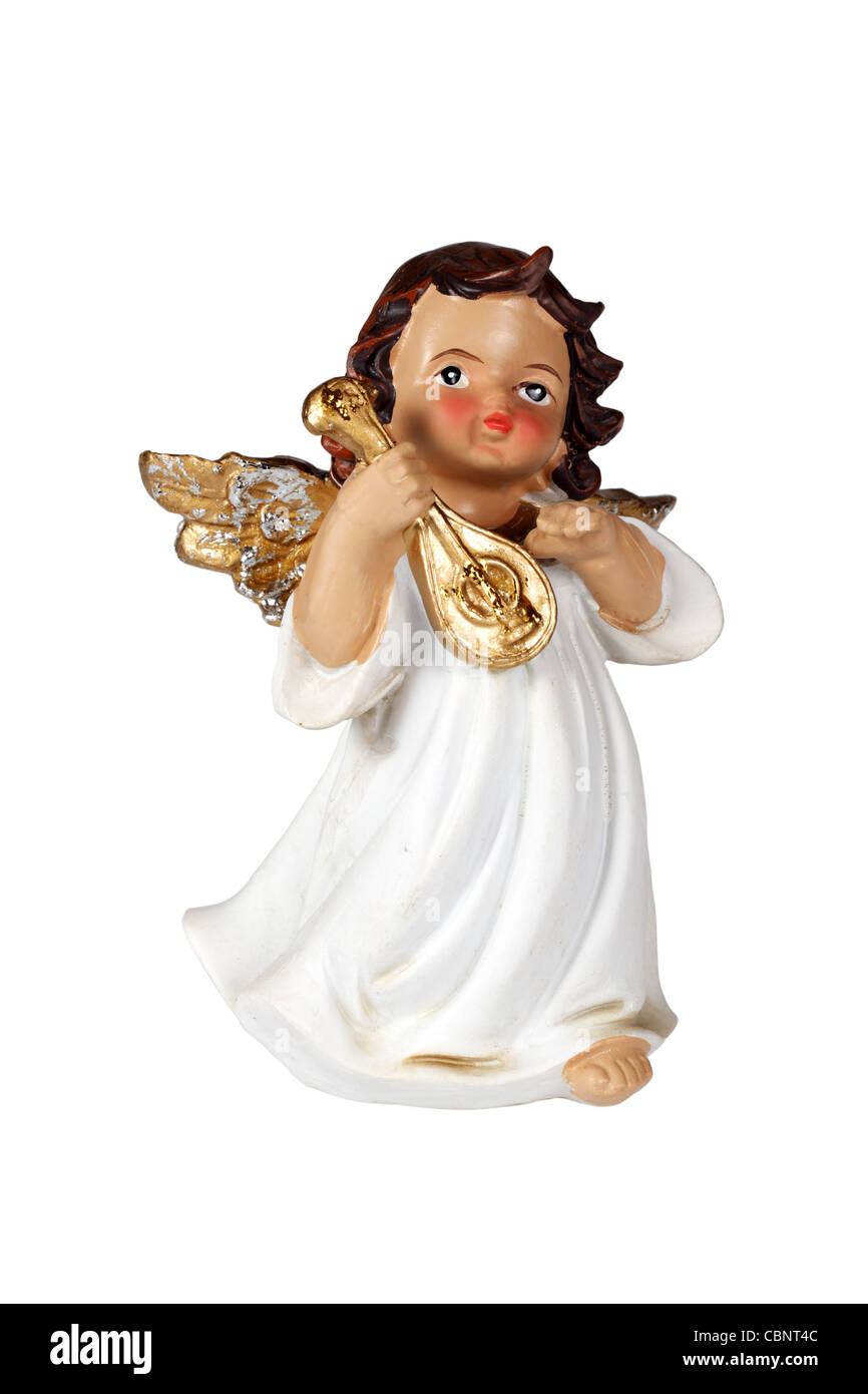 Christmas angel figurine as musicians on white background with clipping ...