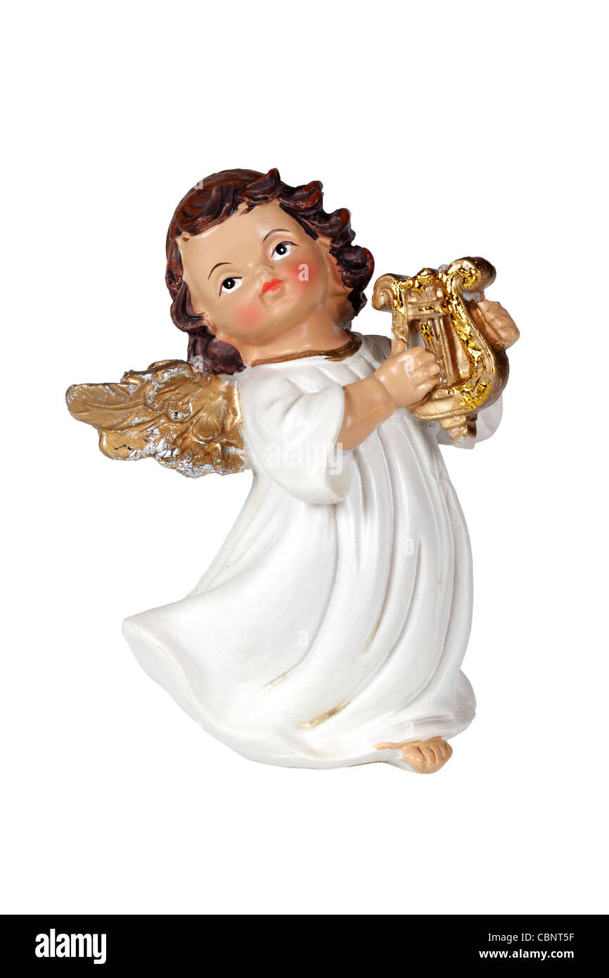 Christmas angel figurine as musicians on white background with clipping ...