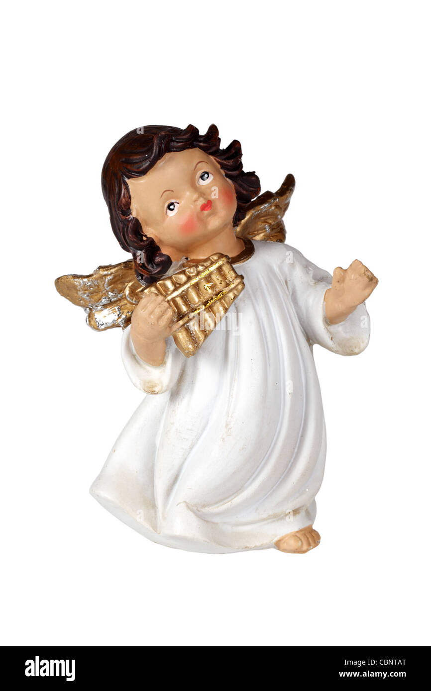 Christmas angel figurine as musicians on white background with clipping ...