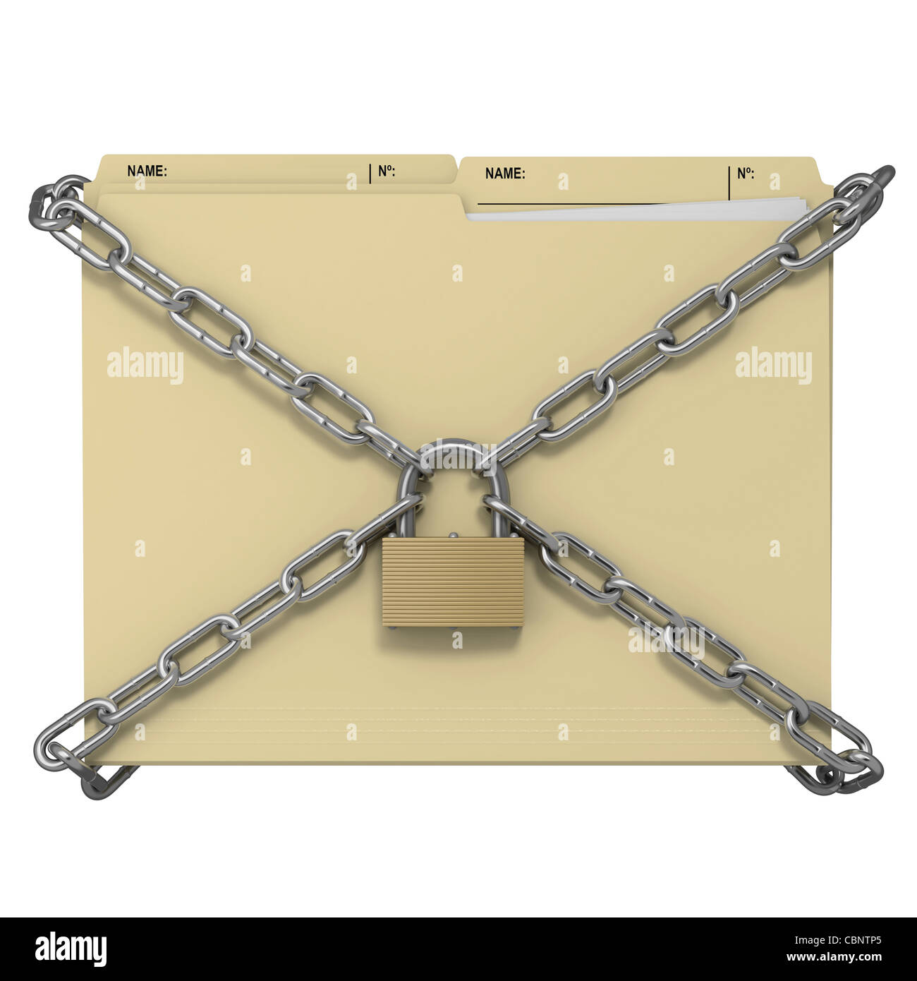 Manila office file or folder with chains and padlock on white ...