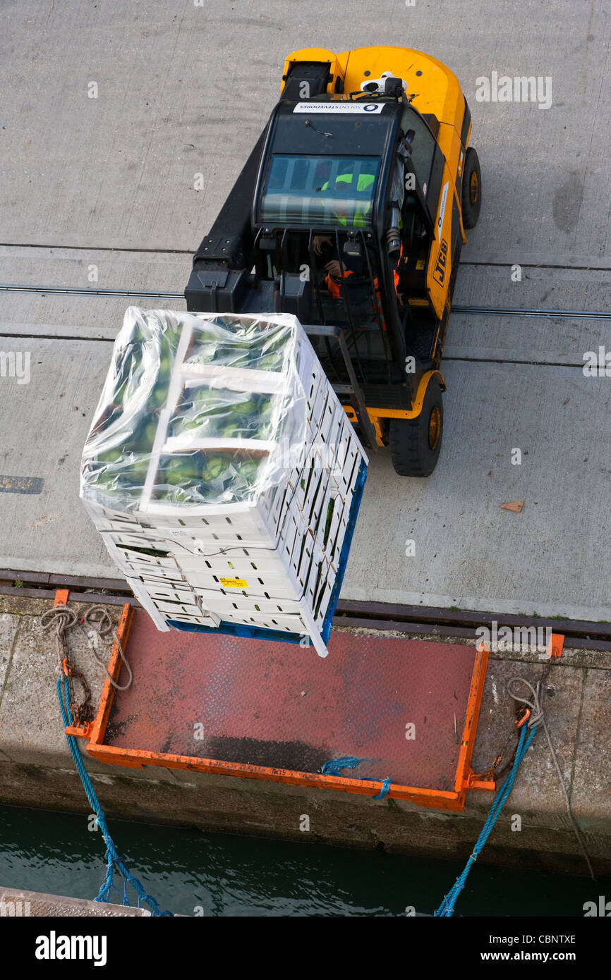 Forklift Truck Loading Vegetables Cruise Ship Stock Photo - Alamy