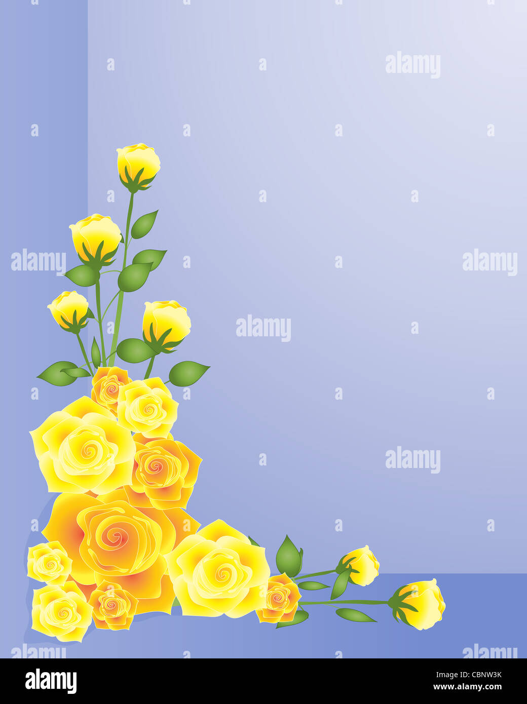 an illustration of an arrangement of yellow roses in one corner on a ...