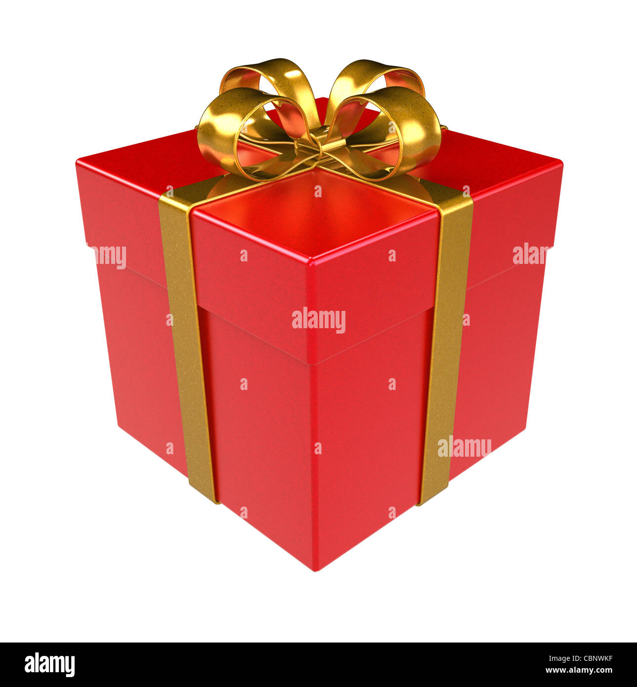 Red Gift Box. Gold ribbon, Isolated Stock Photo - Alamy