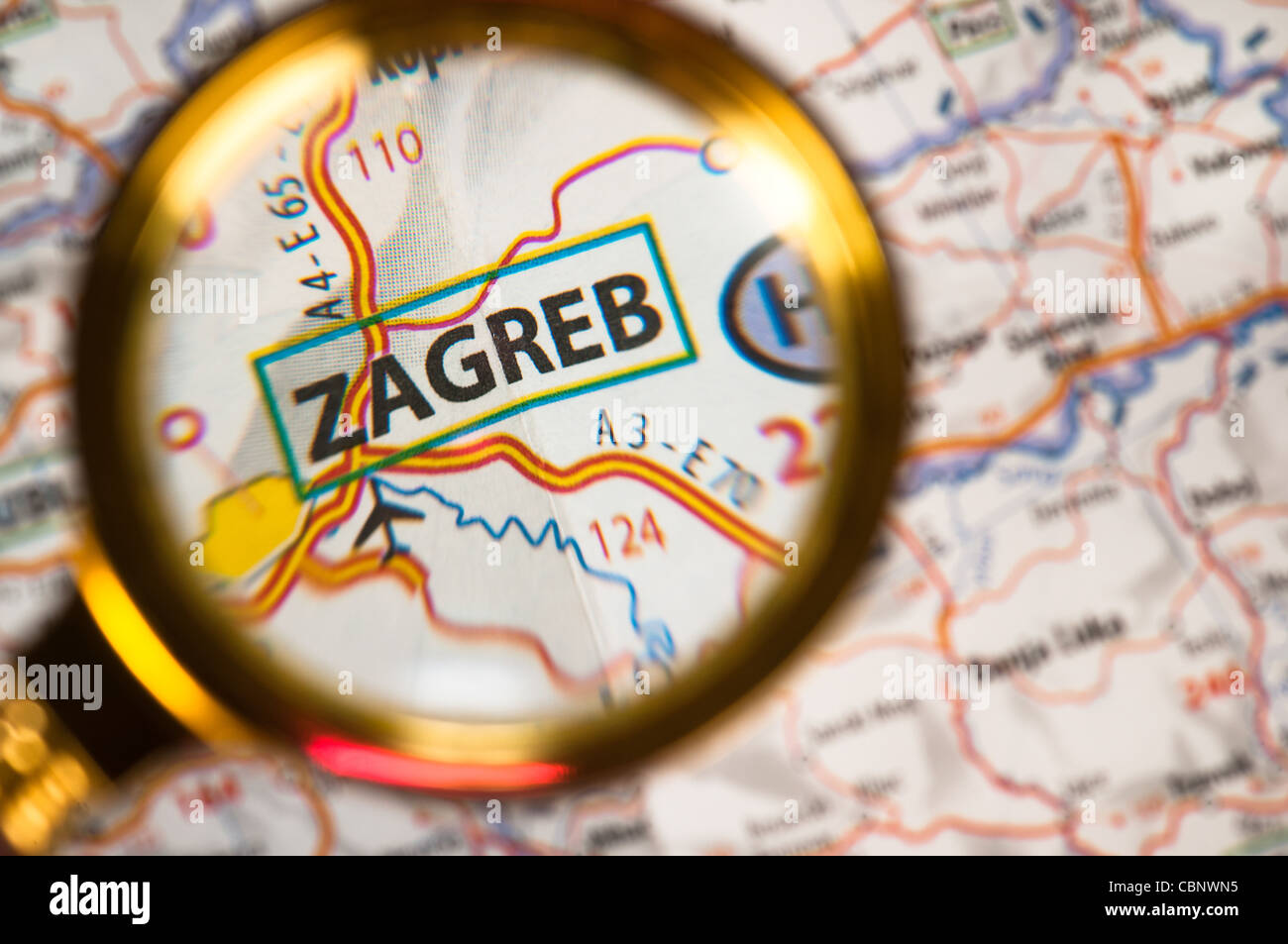 Zagreb on a map Stock Photo - Alamy