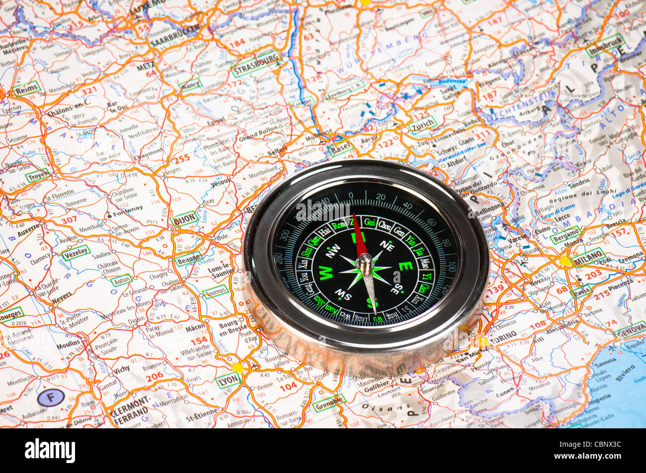 A compass on the map of the European continent Stock Photo - Alamy