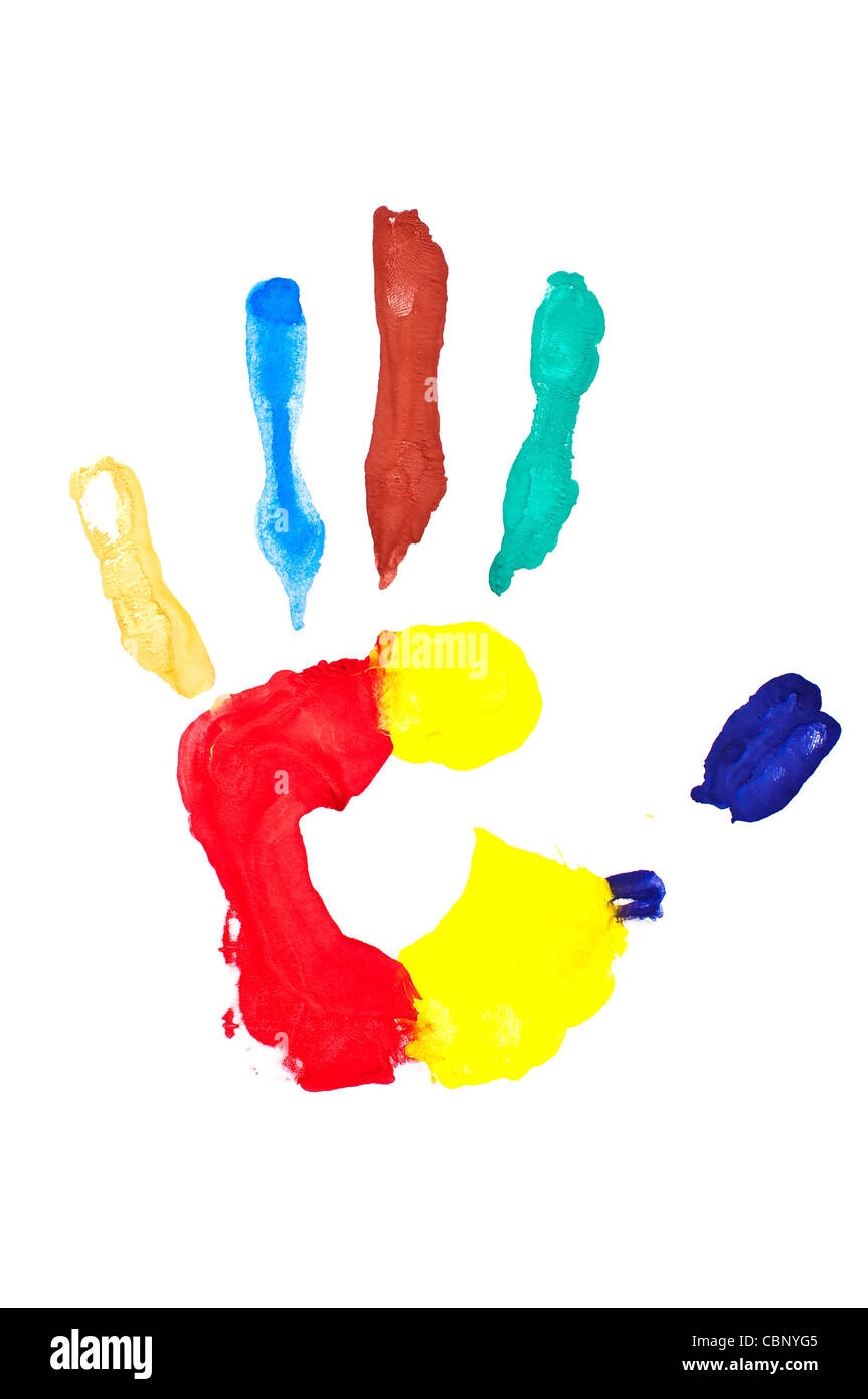 colored print of human hand isolated on white Stock Photo - Alamy