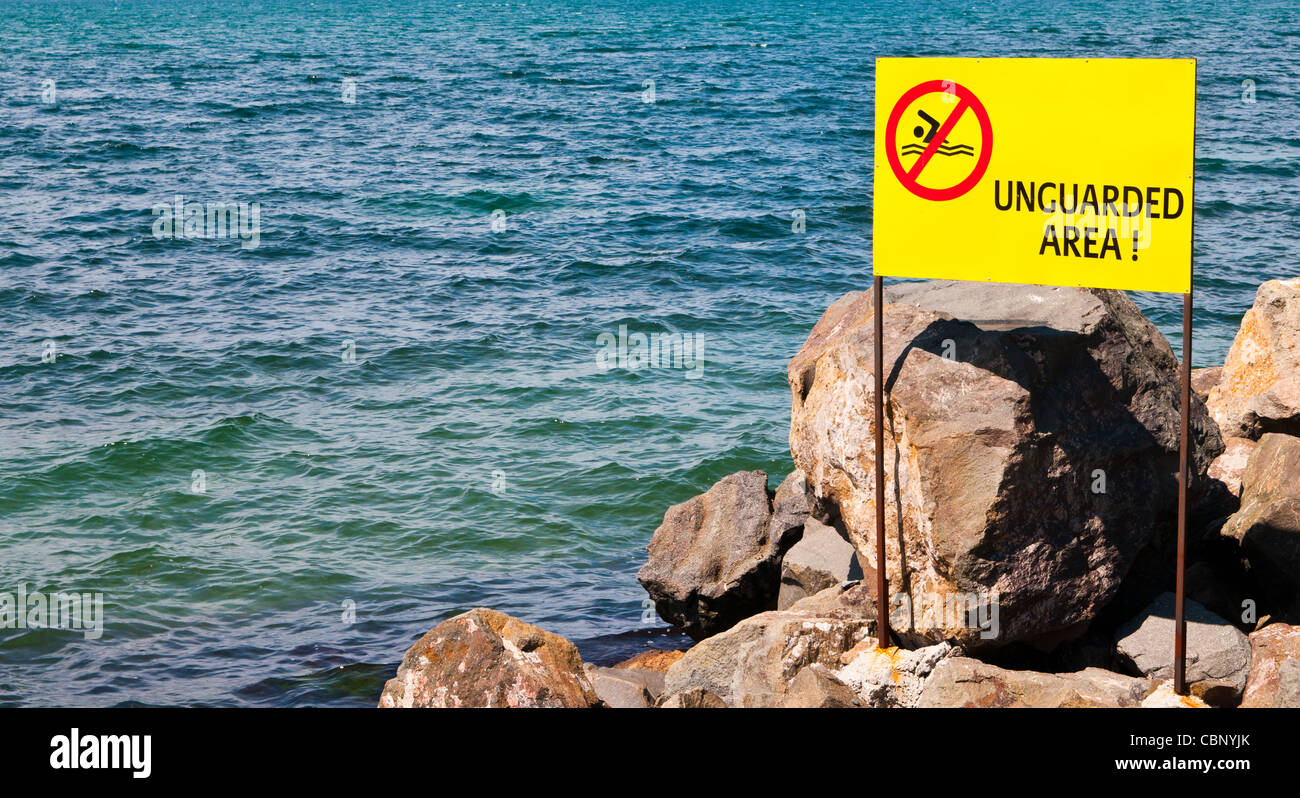 beach warning sign of Unguarded Beach Stock Photo - Alamy
