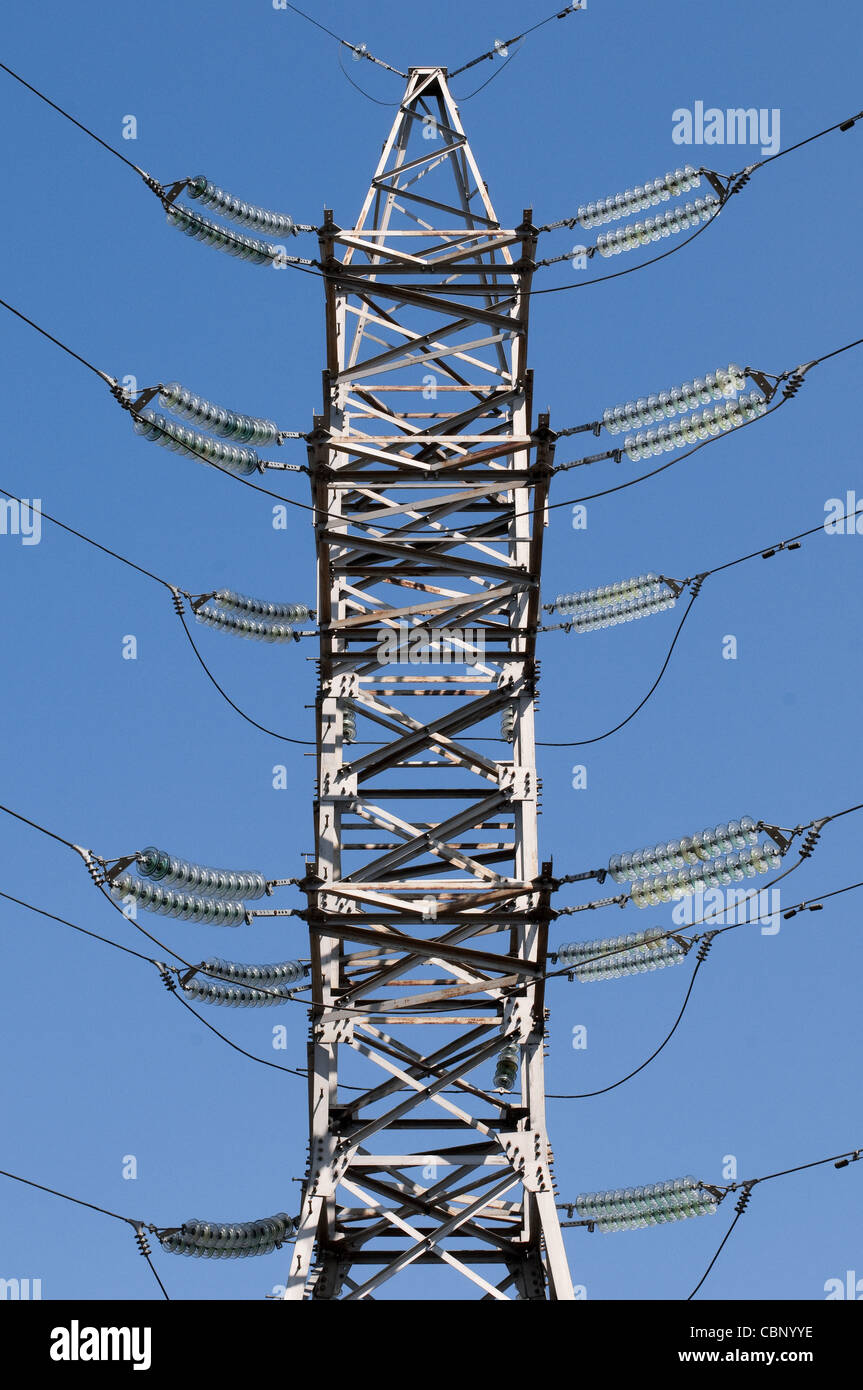 details of power line with blue sky at background Stock Photo - Alamy