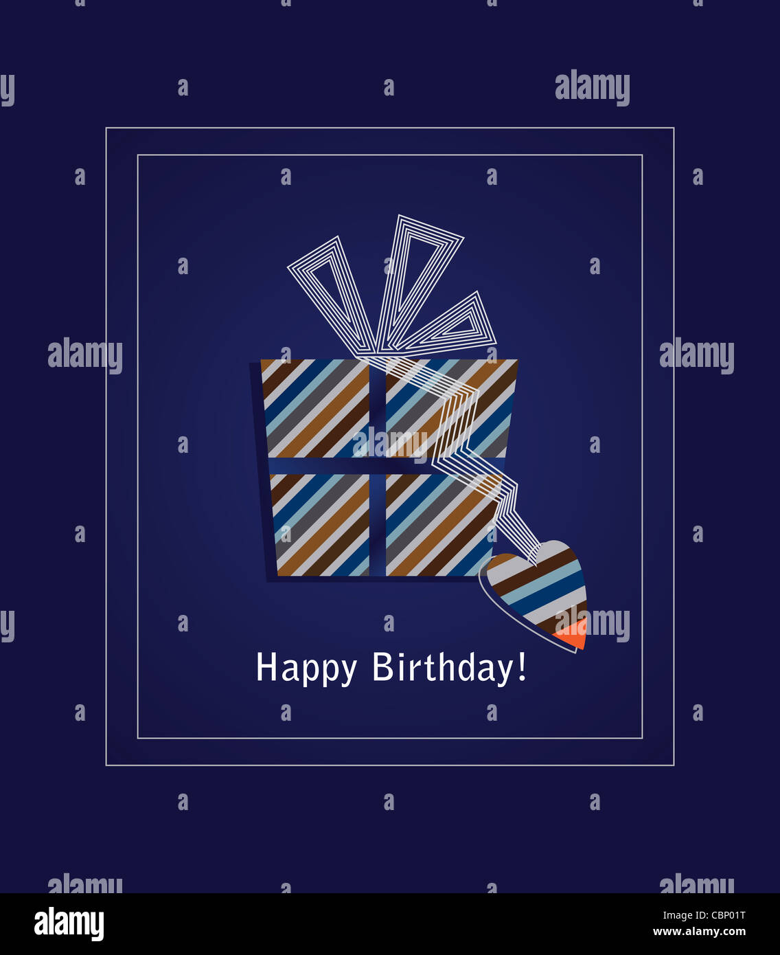 Blue happy birthday card with gift box and heart Stock Photo - Alamy