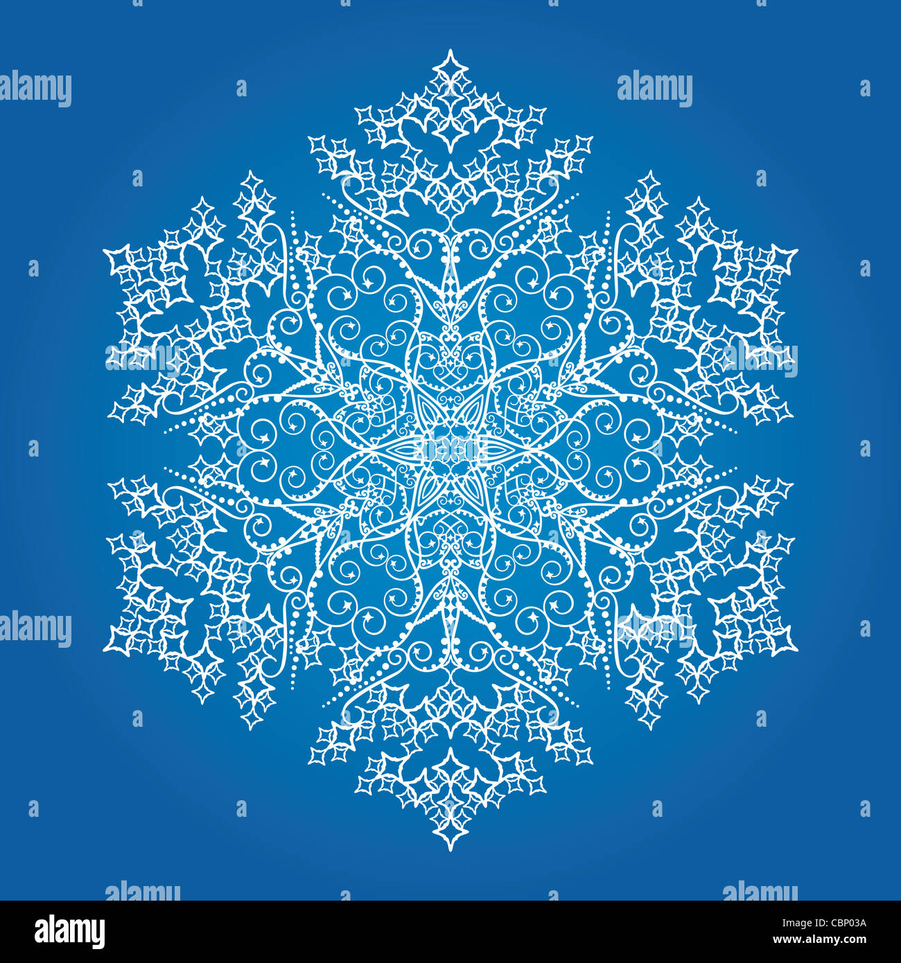 Single detailed intricate white snowflake on a blue background Stock ...