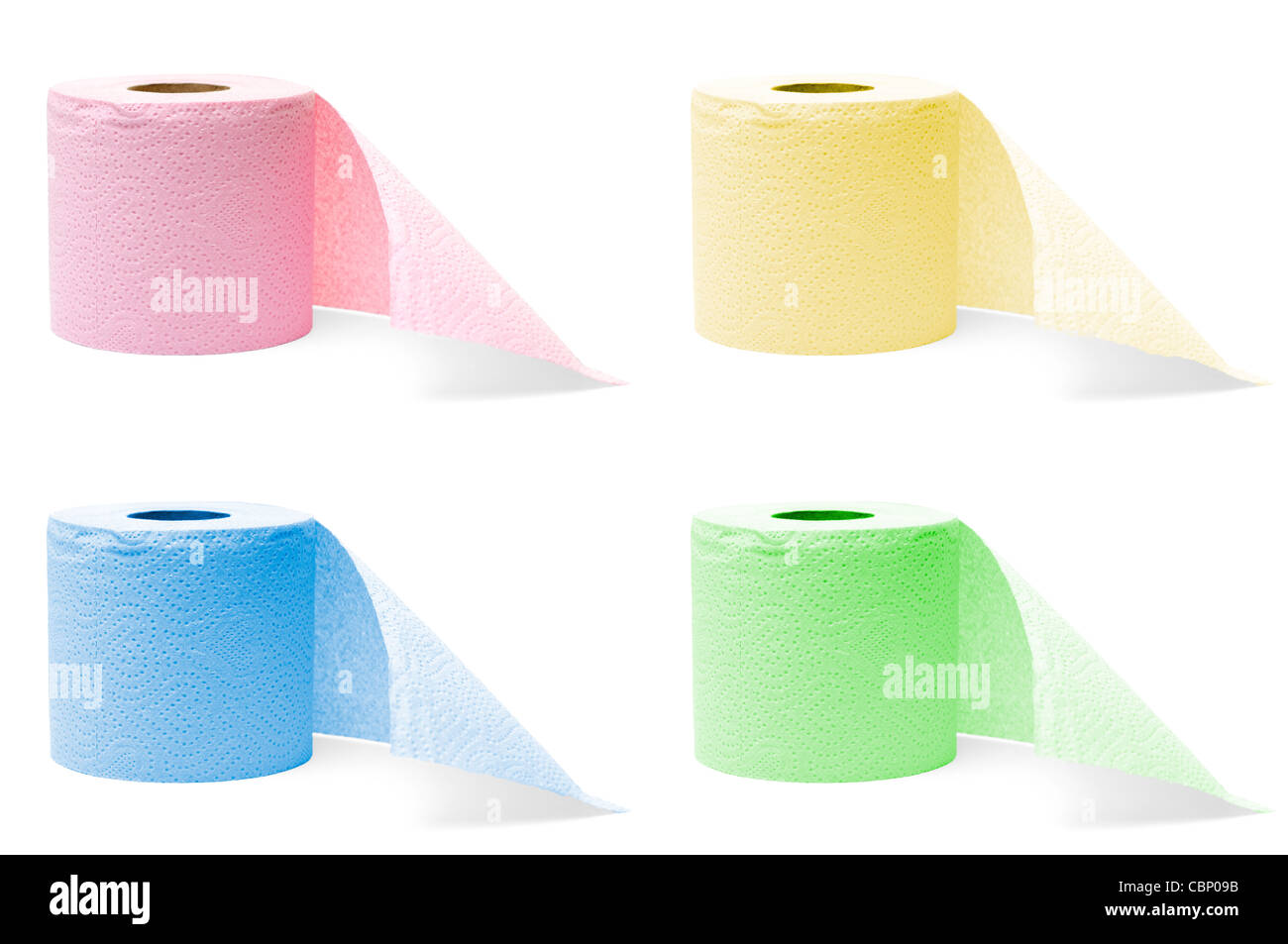 four colorful rolls of toilet paper isolated on white background (8 ...
