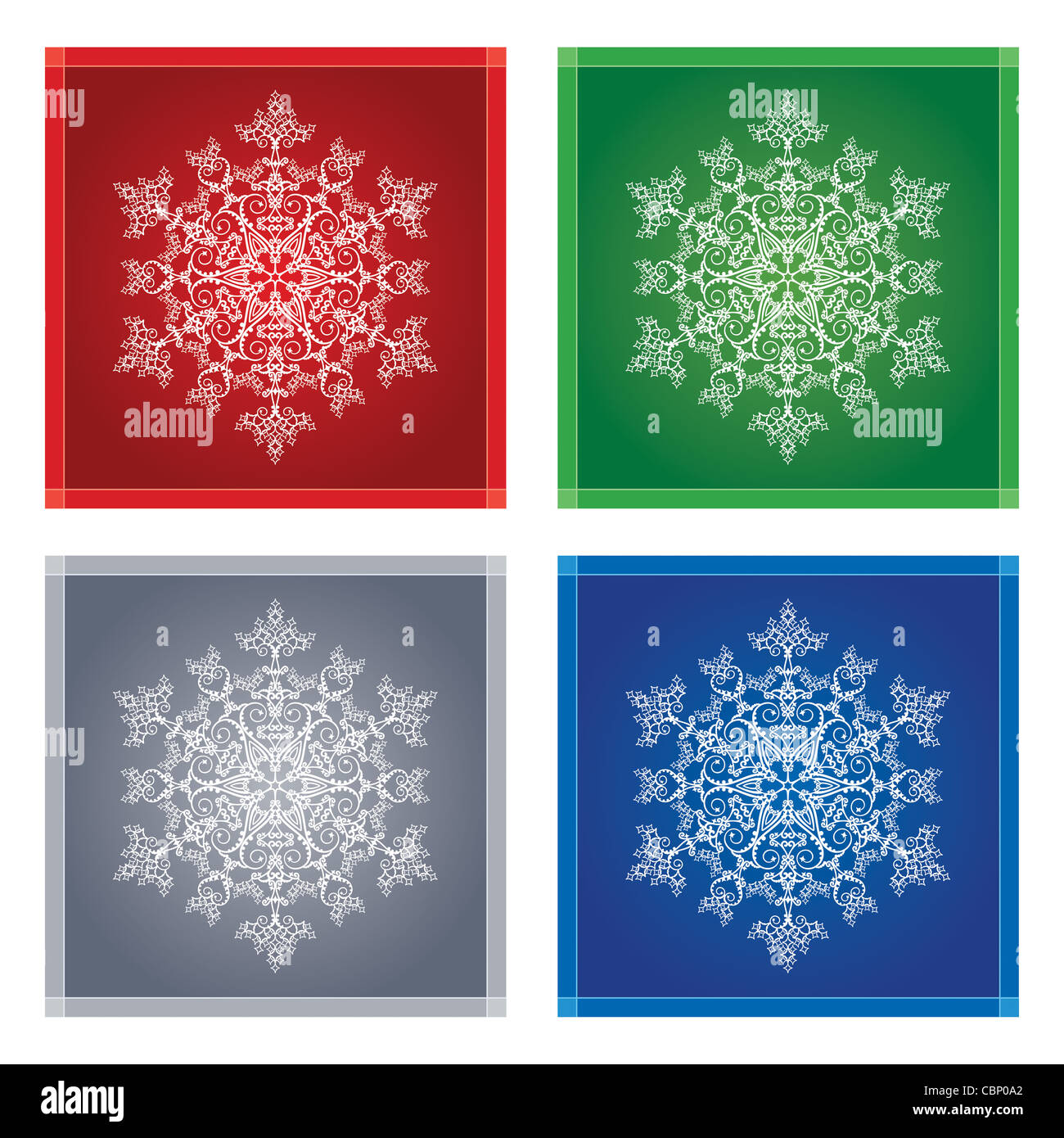 Detailed snowflakes in four different colour square frames Stock Photo ...