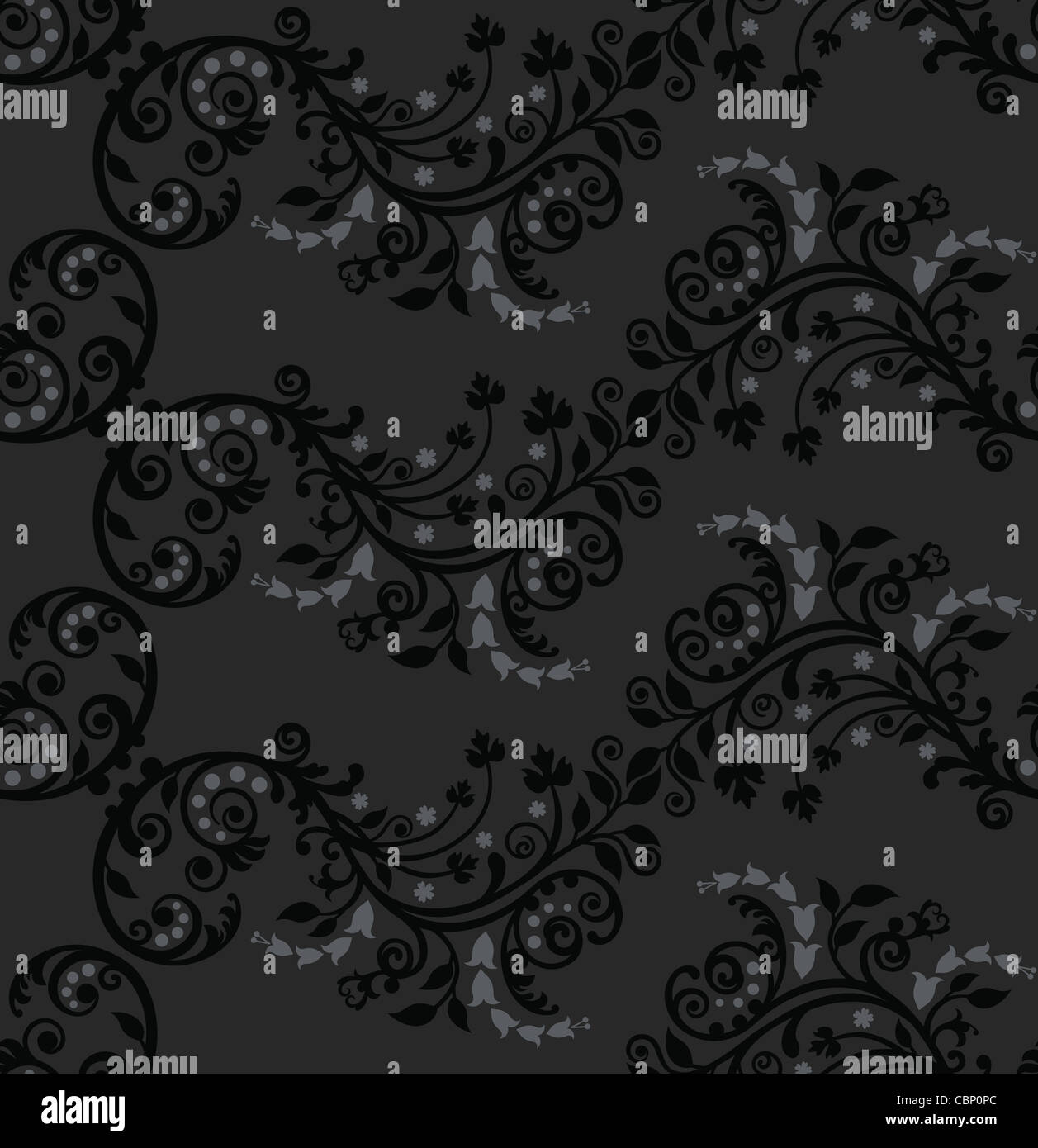 Seamless black and silver foliage wallpaper pattern Stock Photo - Alamy