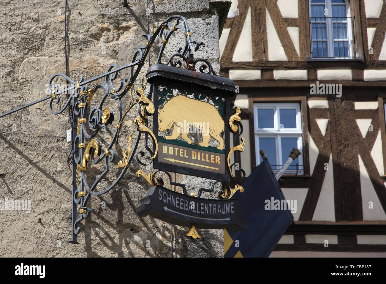 Decorative wrought-iron sign in Rothenburg, Bavaria, Germany Stock ...