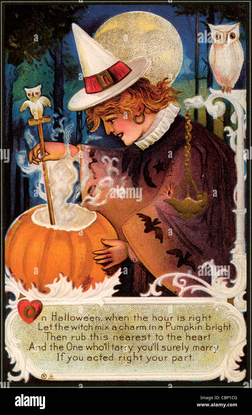 Beautiful Halloween Witch Mixing Brew Stock Photo - Alamy