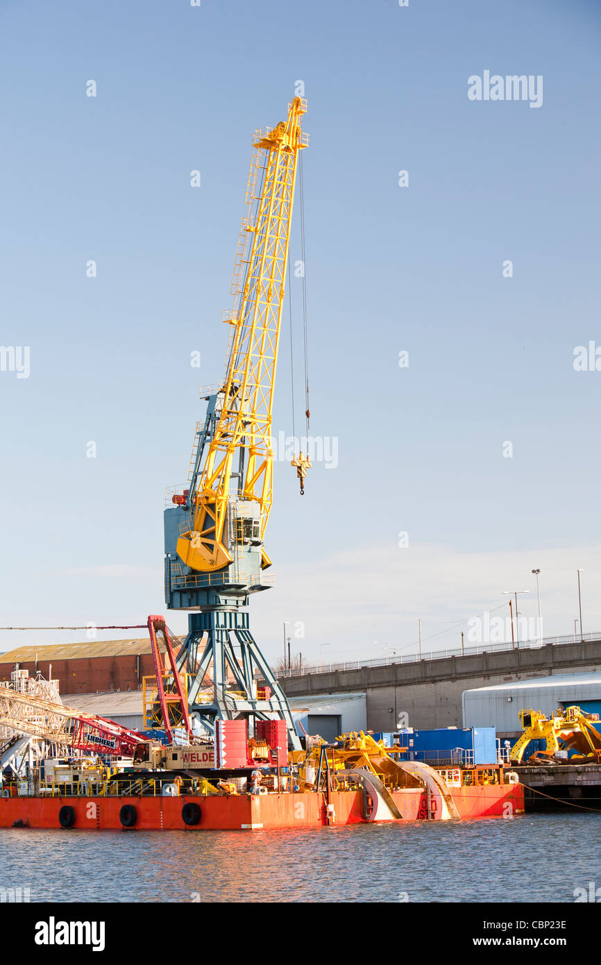A barge used for offshore work docked on the river Wear in Sunderland ...
