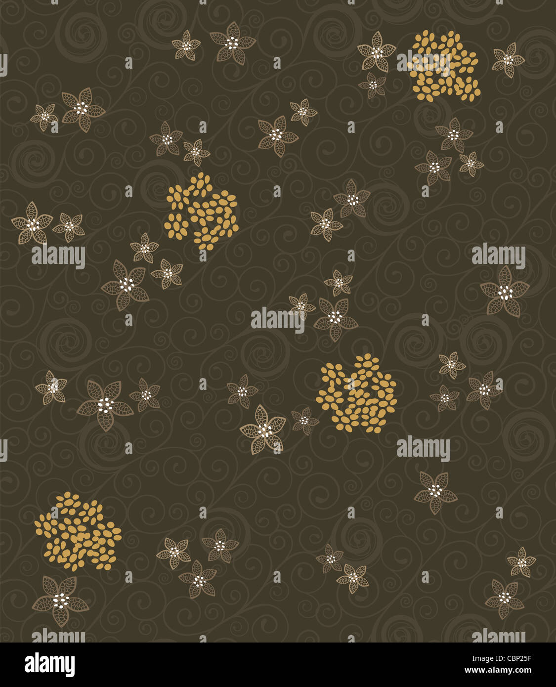 Brown swirls and flowers seamless wallpaper pattern Stock Photo - Alamy