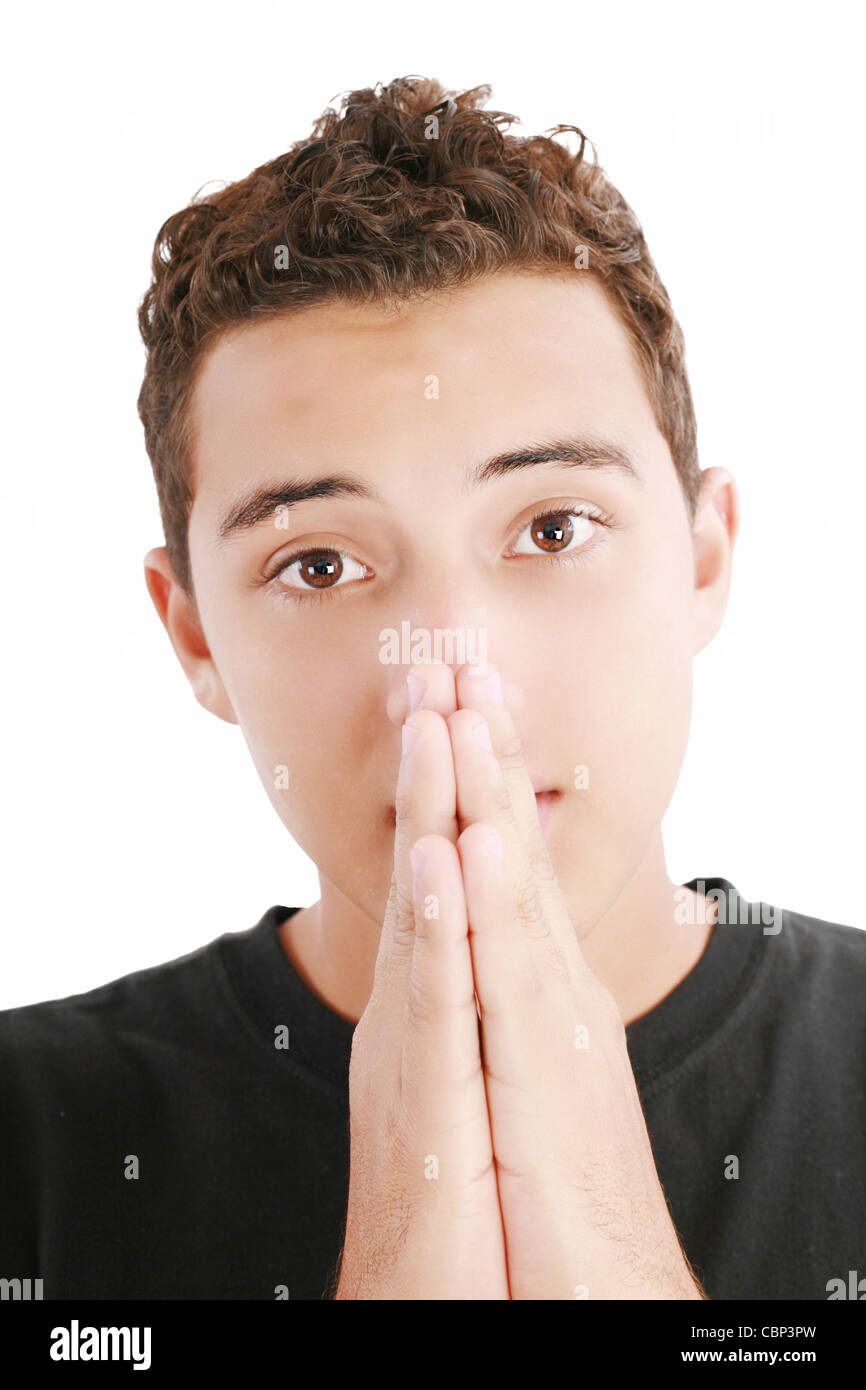 Young cute, handsome and thoughtful man with his hands Stock Photo - Alamy