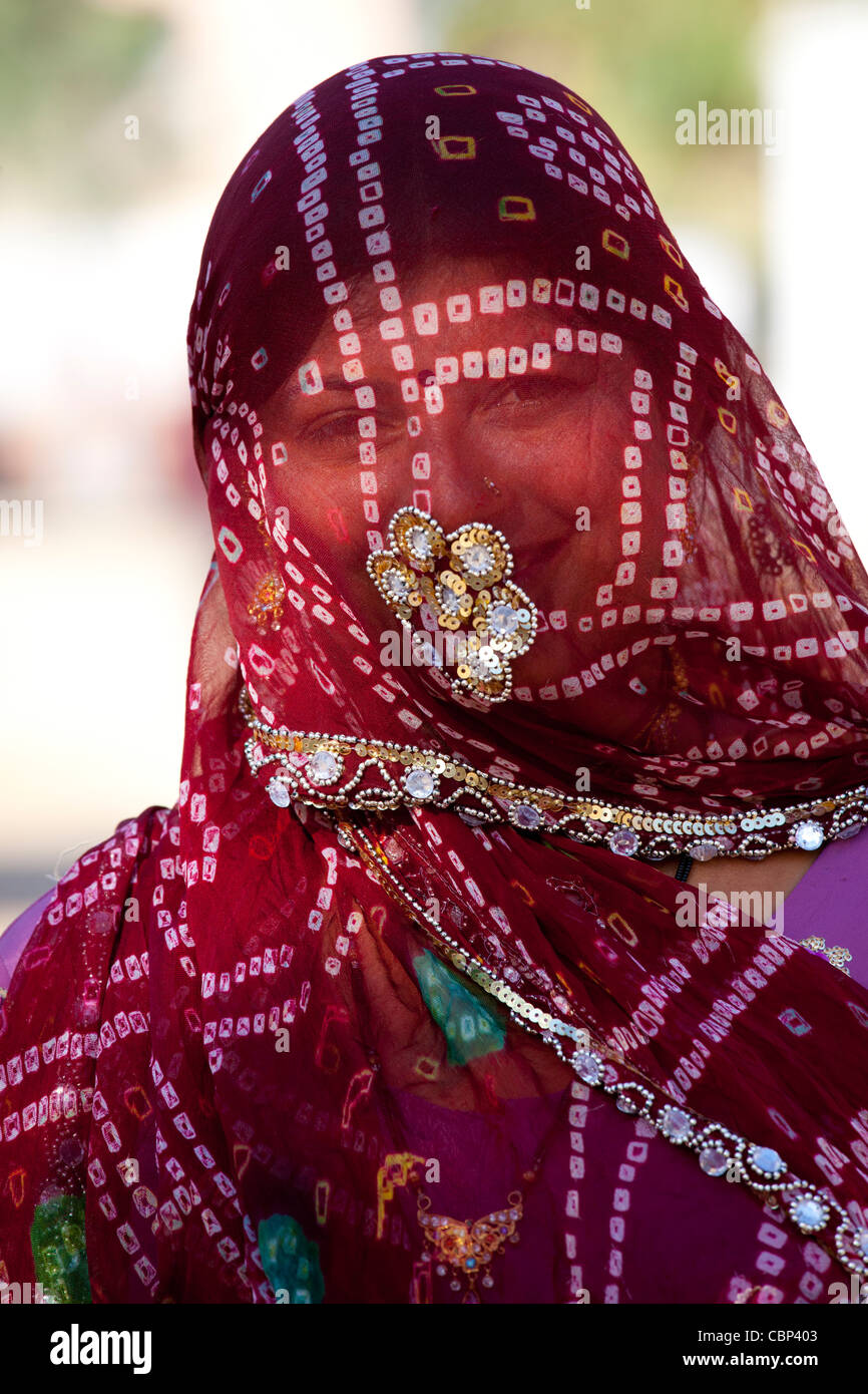 Pretty young Indian woman modestly veiled in Narlai village in ...