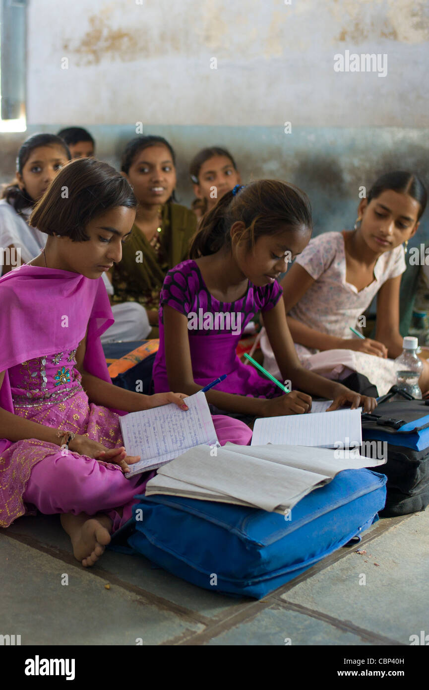 Indian children learning English at Rajyakaiya School in Narlai village ...
