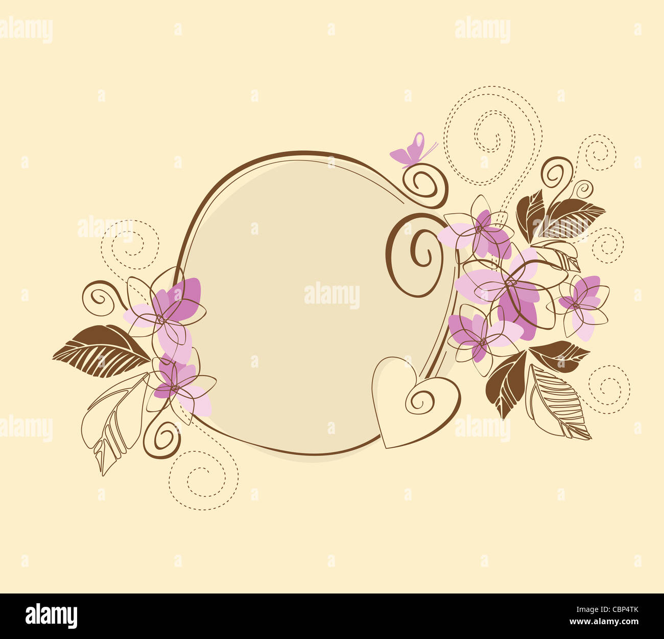 Cute pink and brown floral frame on a cream yellow background Stock ...