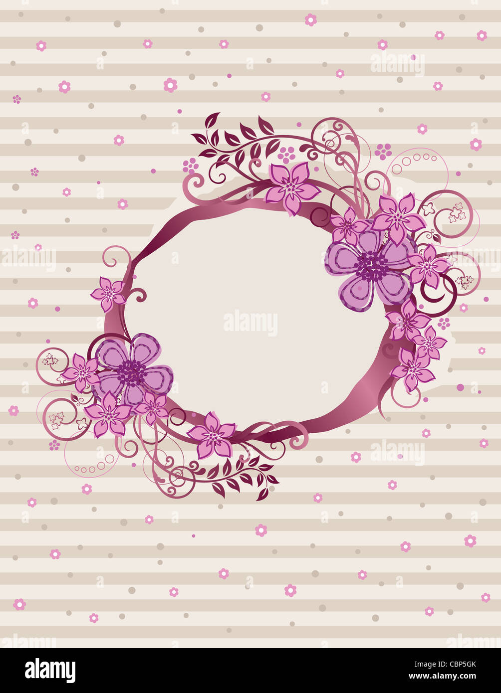 Decorative pink flowers and swirls vintage frame on floral background ...