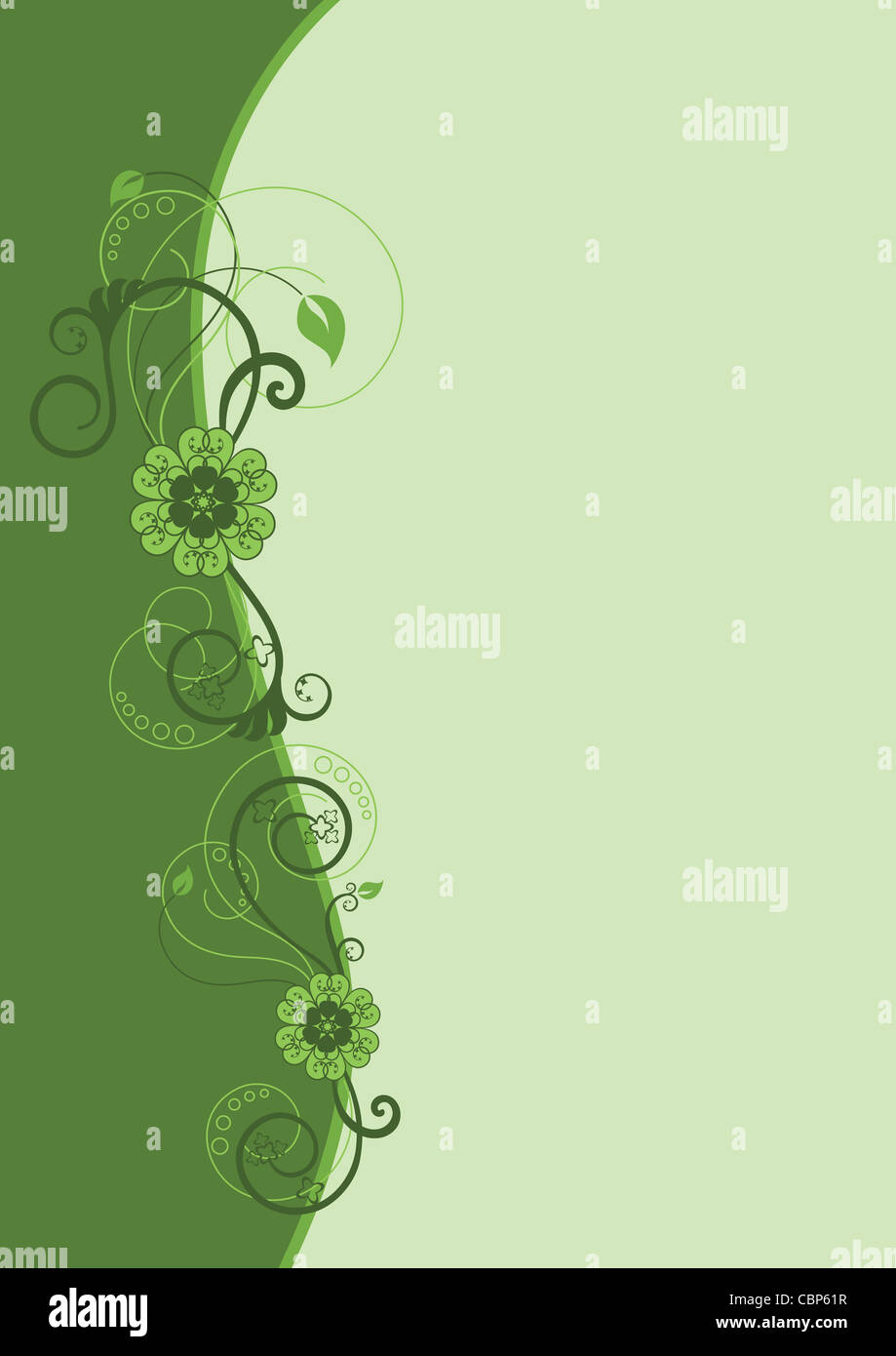 Green flowers and swirls border design Stock Photo - Alamy