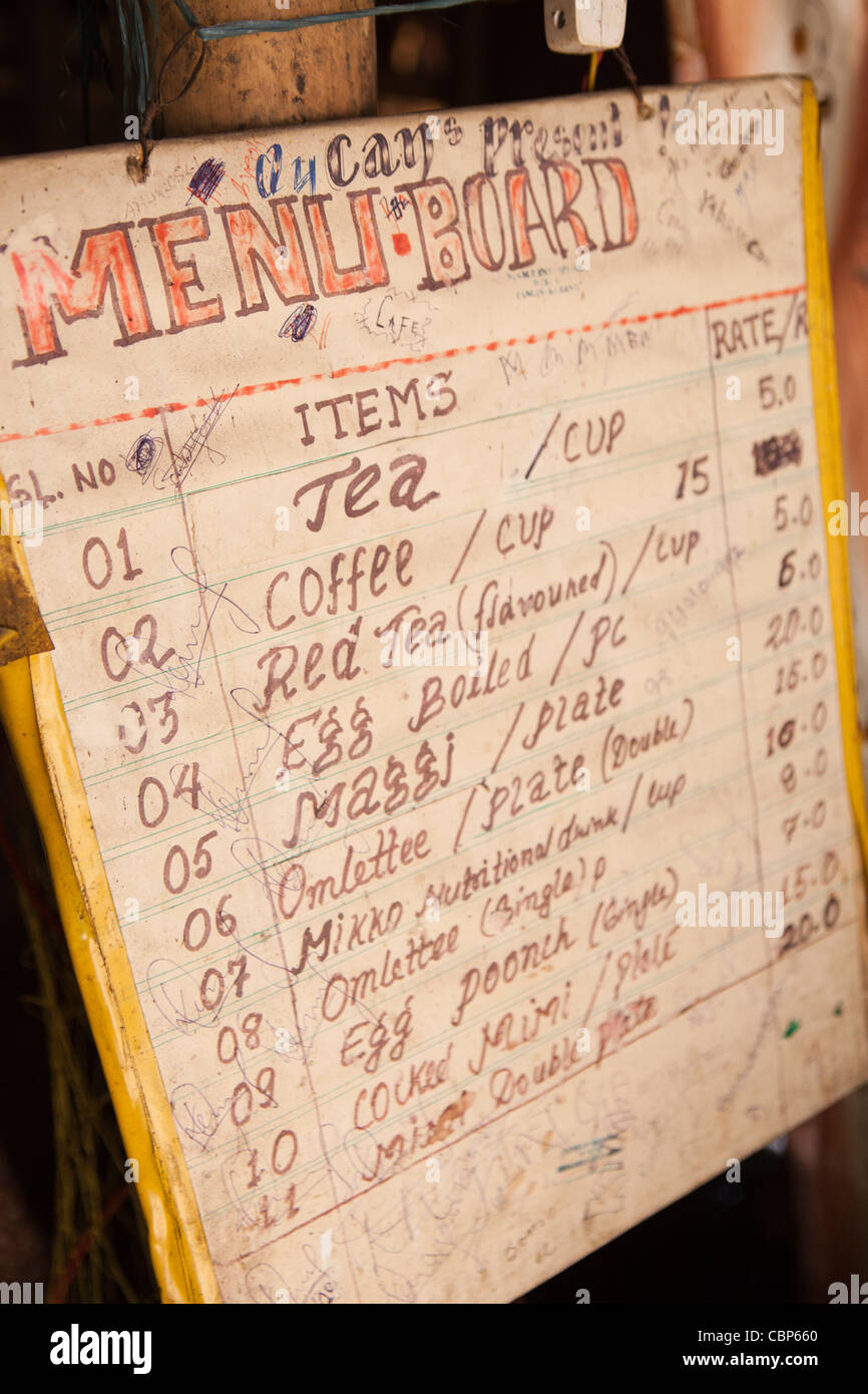 India, Arunachal Pradesh, Kabang village, Lili Café, hand written menu ...