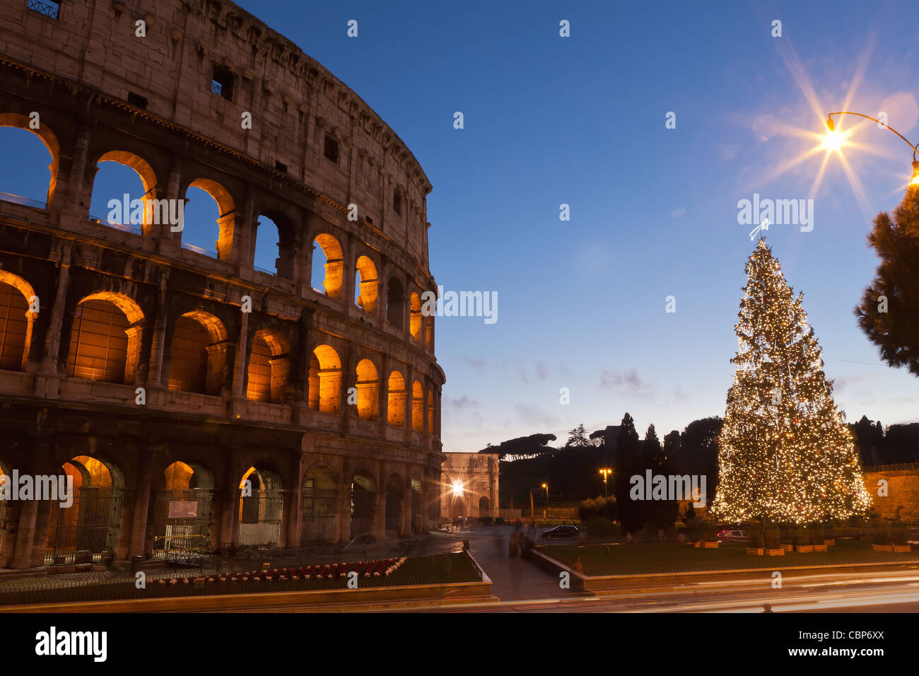 Rome Colosseum and Christmas tree Stock Photo - Alamy