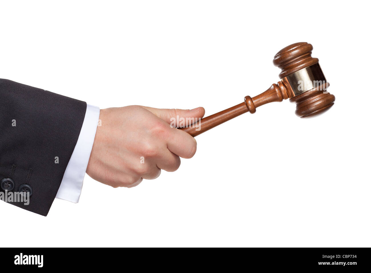 Gavel in hand on white Stock Photo - Alamy