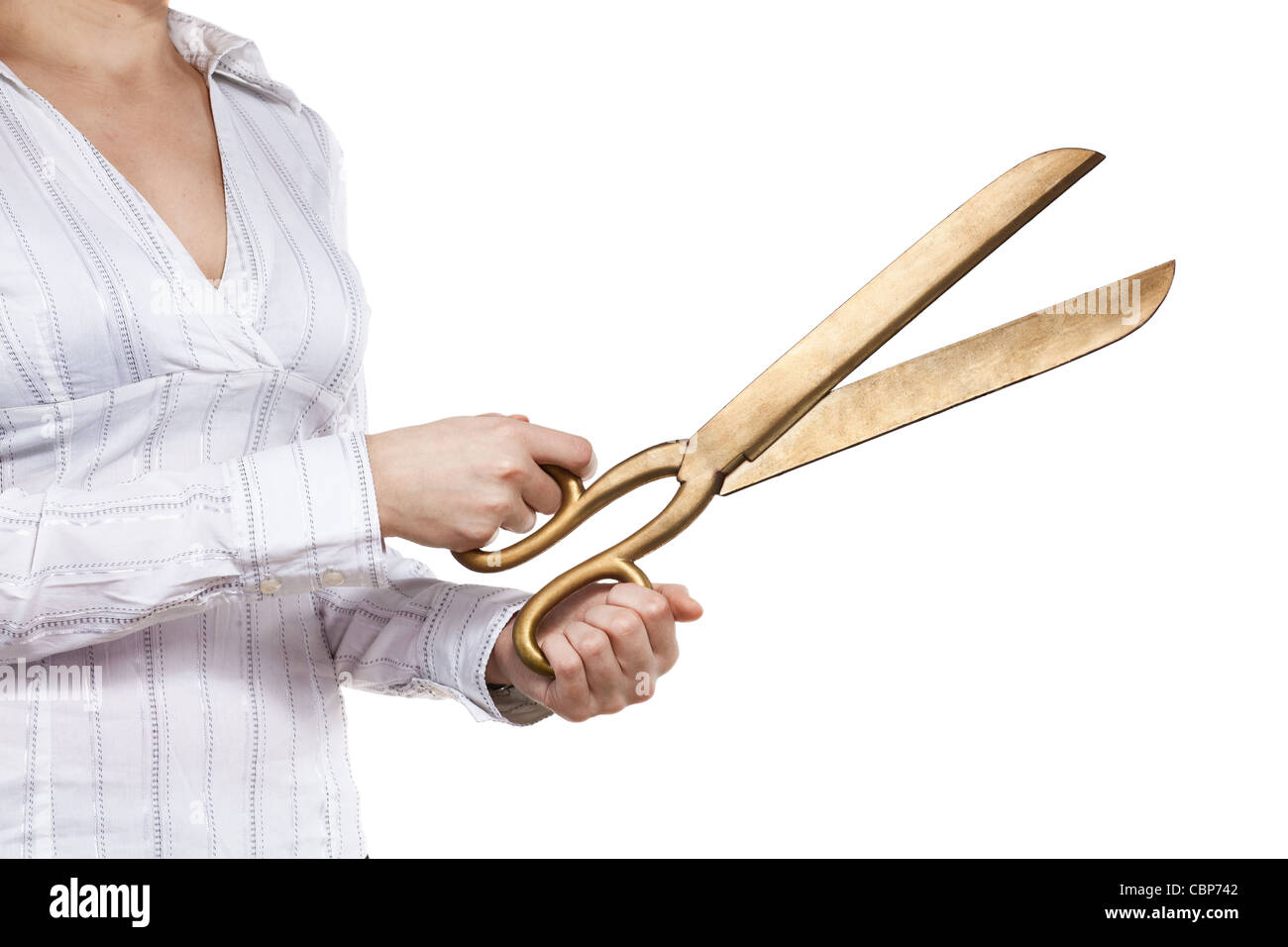 Woman hold scissors isolated on white Stock Photo - Alamy