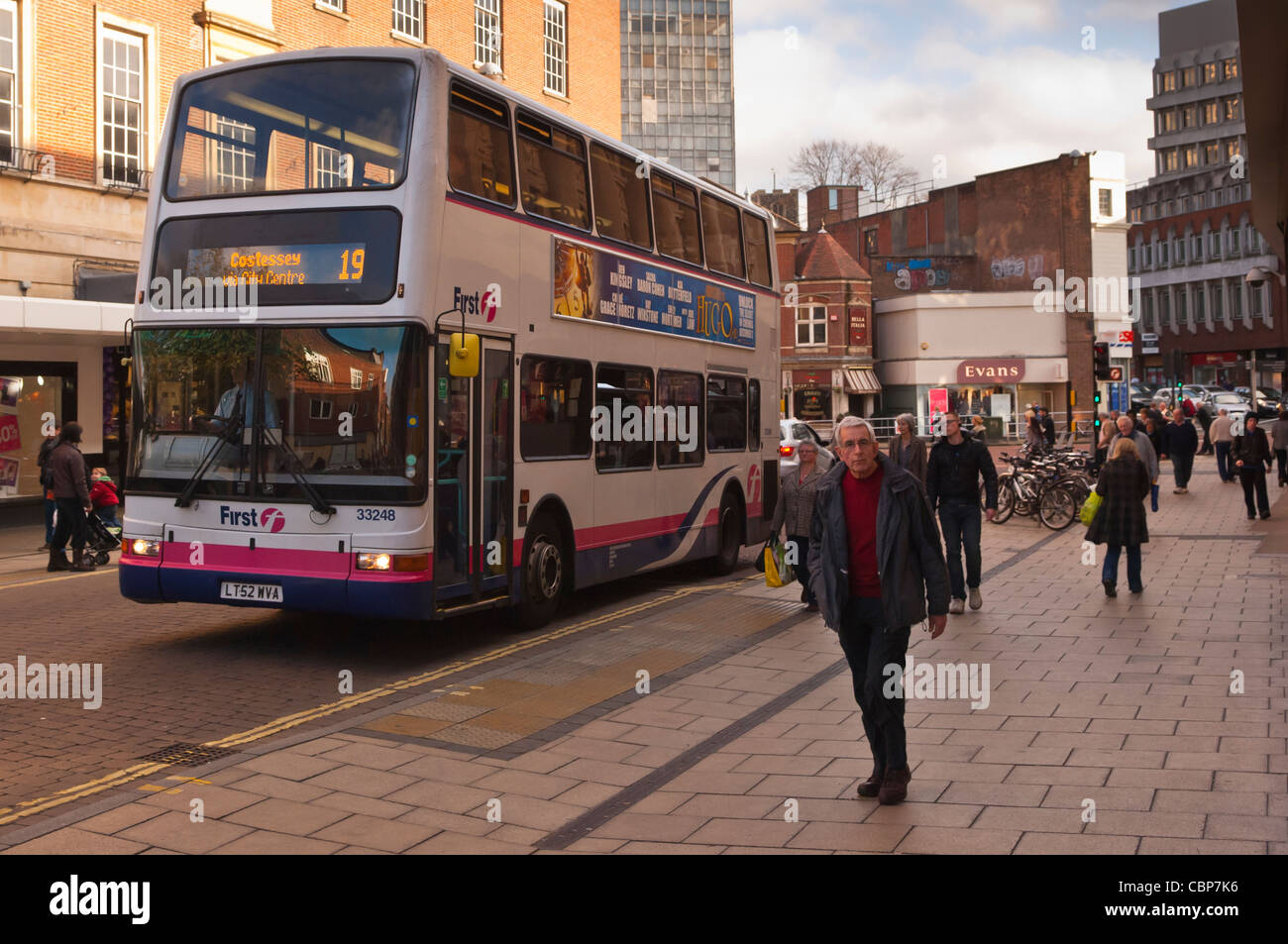 A First double decker bus in the city of Norwich , Norfolk , England ...