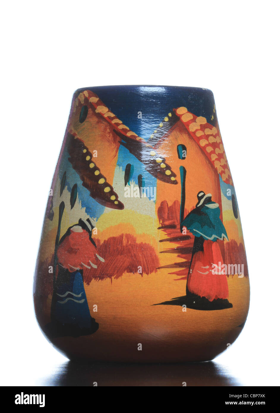 Nice decorated peruvian pot on white background Stock Photo - Alamy