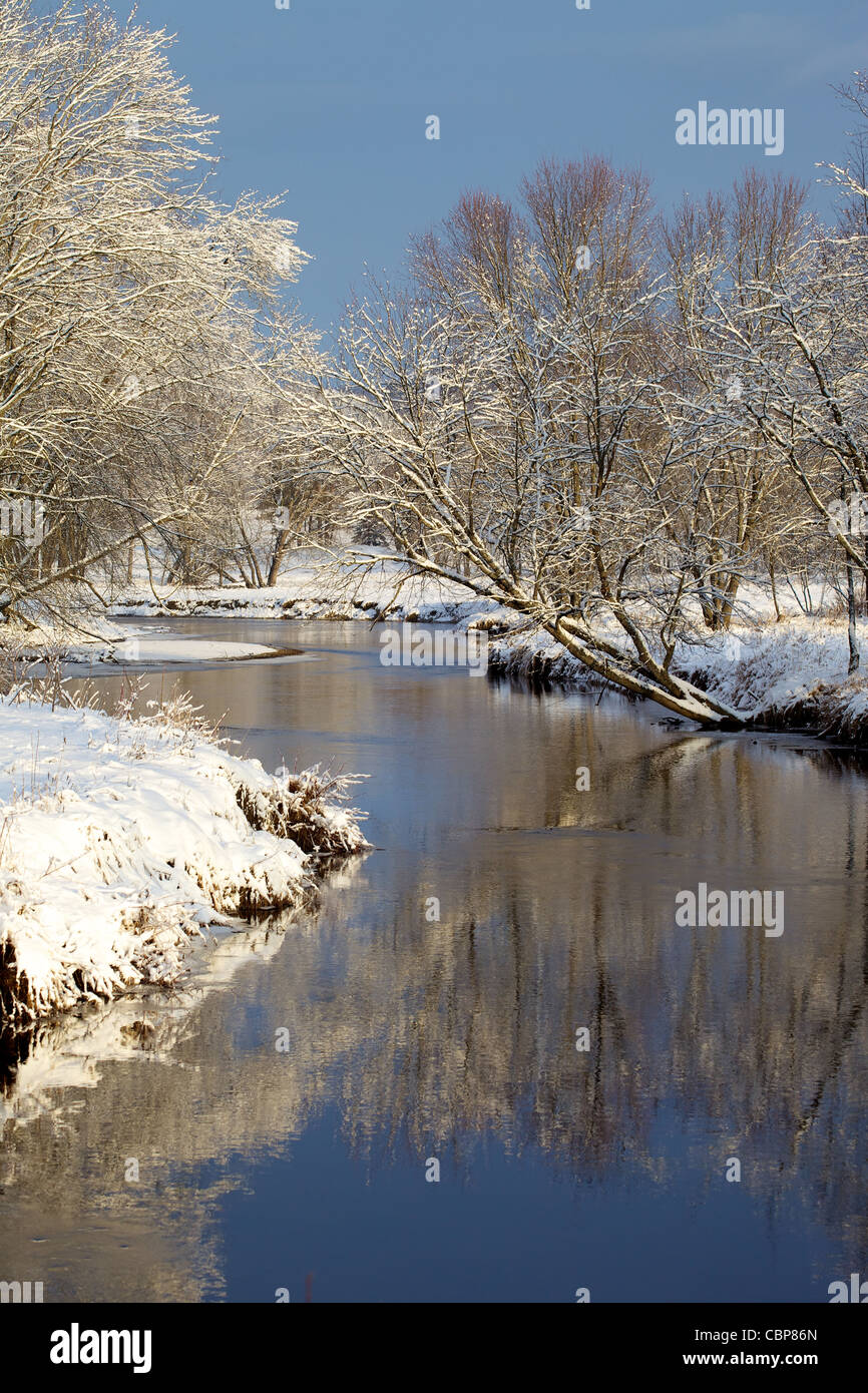 Winter reflections on a quiet stream Stock Photo - Alamy