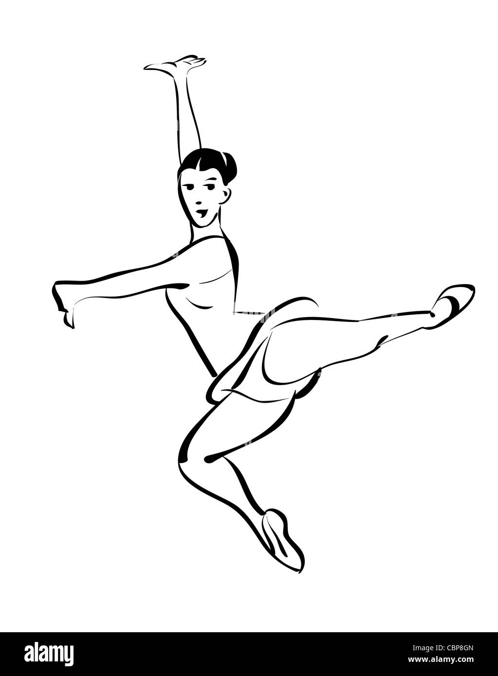 Ballet pose jump BW illustration Stock Photo - Alamy