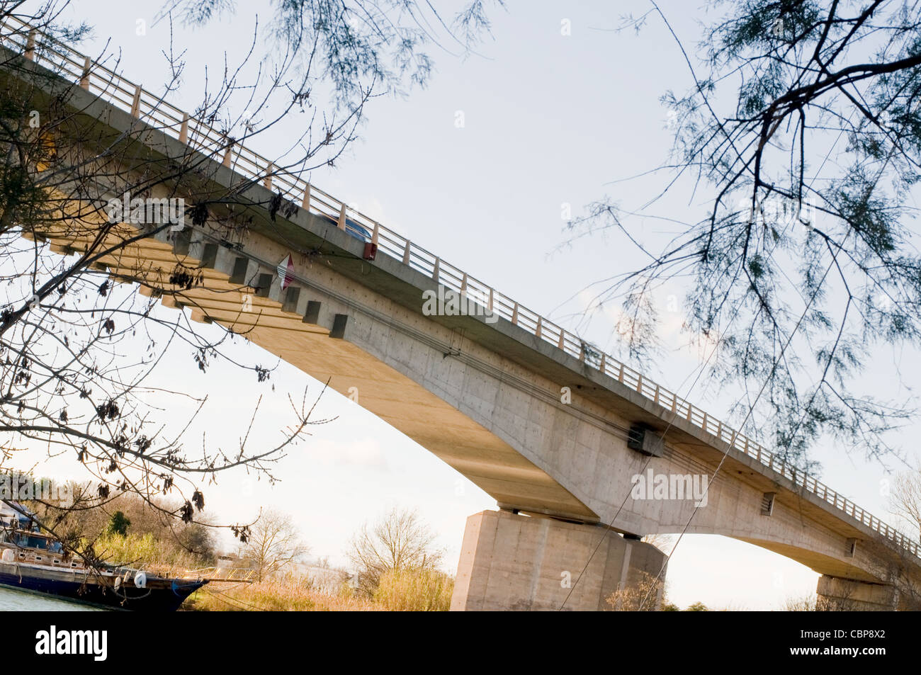 Modern bridge spanning River Herault at Agde Herault,Languedoc ...