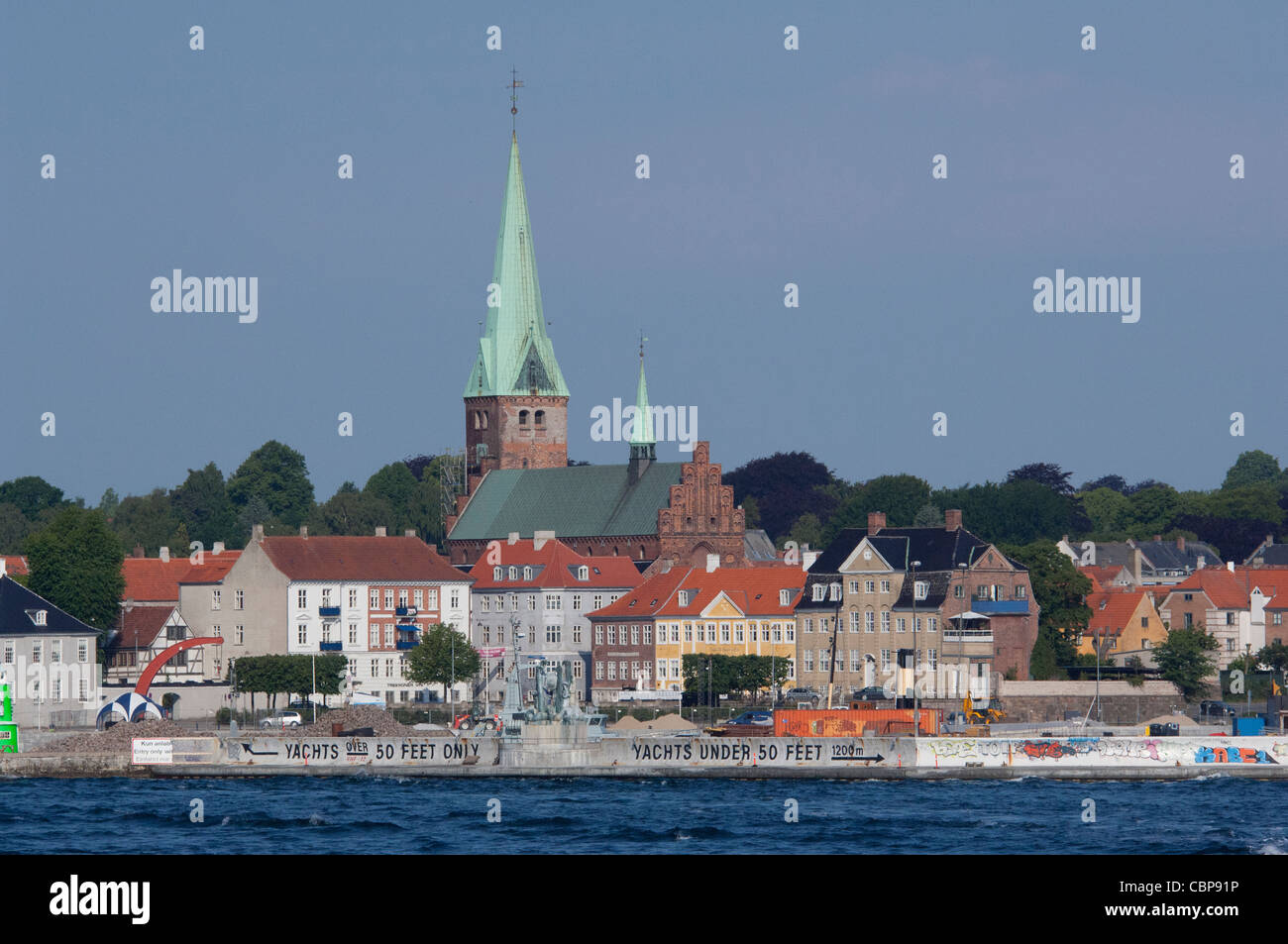 Denmark, Helsingoer. North Sea view of the port area of Helsingoer and ...