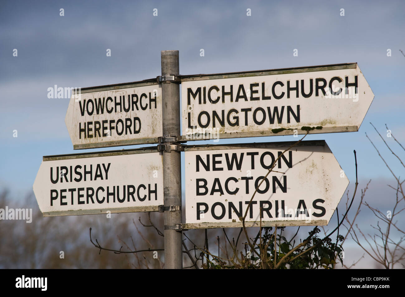 Rural road sign at crossroads in countryside at Newton St Margarets ...