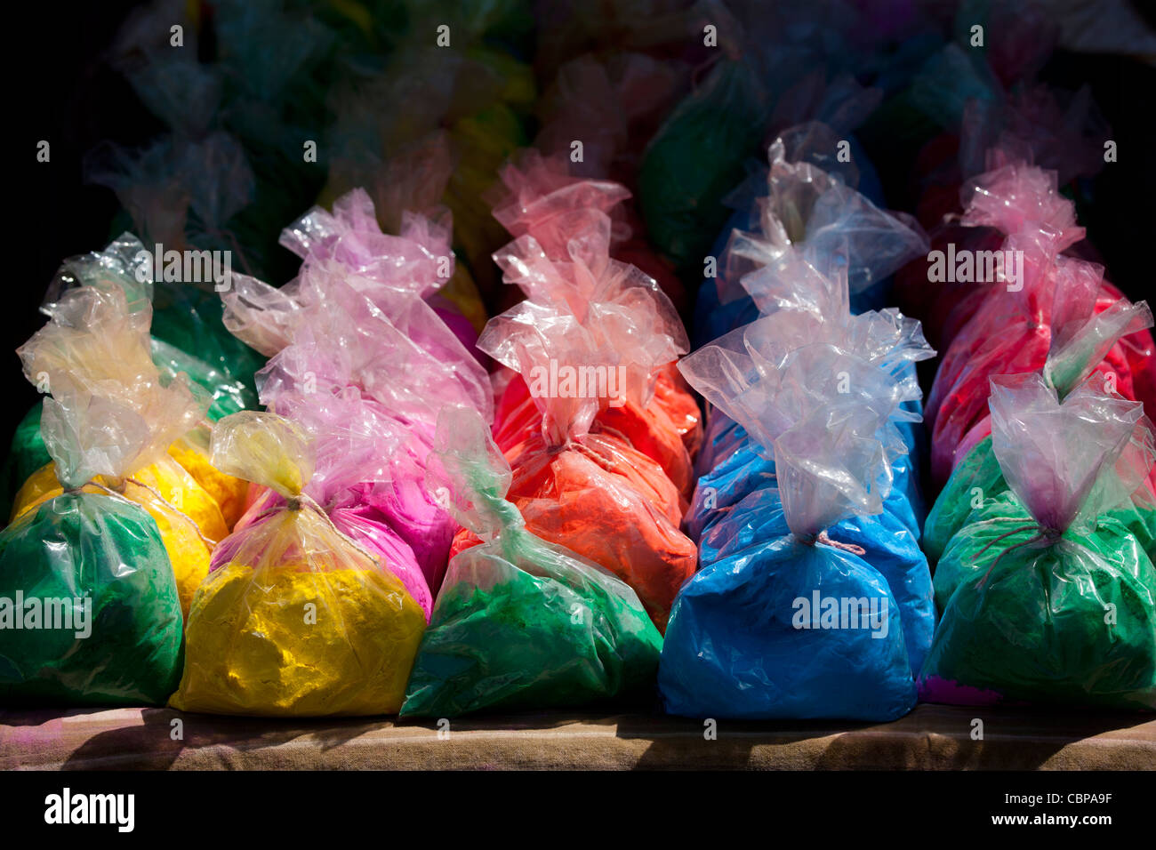 Bags of powder colours on sale for traditional Hindu Holi festival in ...